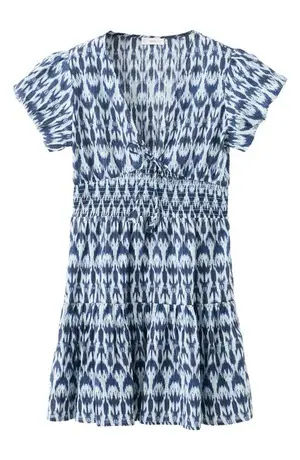 Mango Metallic Shimmer Smocked Minidress - Navy