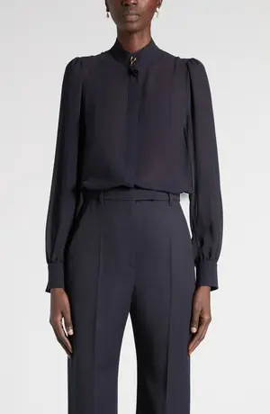Alexander McQueen Wishbone Silk Crêpe De Chine Button-up Shirt - Indigo