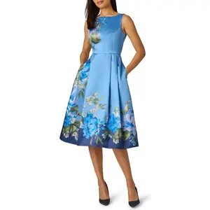 Adrianna Papell Sleeveless Mikado Fit & Flare Midi Dress - Blue Multi