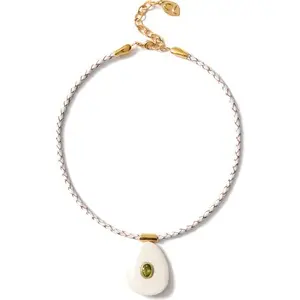 Chan Luu Braided Leather Pendant Necklace With Semiprecious Stone