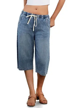 HINT OF BLU Relaxed Drawstring Denim Jorts - Rustic Blue