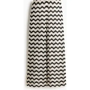 H&m Wide Textured-knit Trousers - Black/zigzag Pattern
