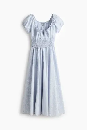 H&m Smocked-waist Dress - Light Blue/checked