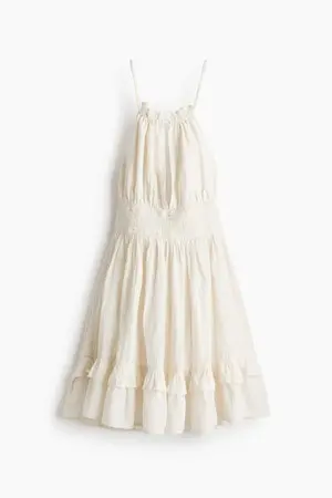 H&m Flared-skirt Linen-blend Dress - Light Beige