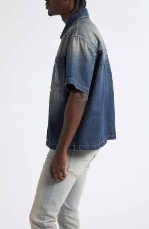 Amiri 3d Logo Short Sleeve Snap-up Denim Shirt - Sandstone