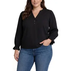 LIVERPOOL Mixed Media V-neck Top - Black