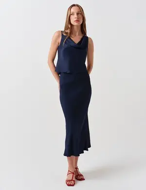 GHOST LONDON Lyra Crepe Midi Skirt