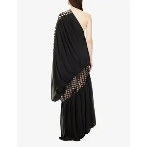 DIMA AYAD One Shoulder Sequin Lattice Maxi Dress