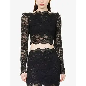 Rabanne Cropped Lace Woven Top - Black