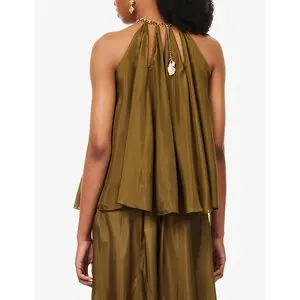 Zimmermann Mahon Chain Neck Silk Blouse - Olive