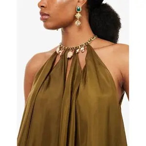 Zimmermann Mahon Chain Neck Silk Blouse - Olive