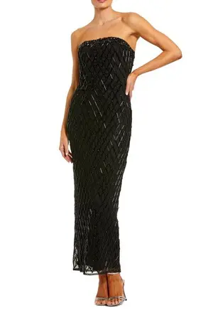 Mac Duggal Strapless Embellished Column Gown - Black
