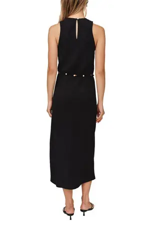 Bella Dahl Beaded Tie Belt Bias Cut Linen Blend Midi Dress