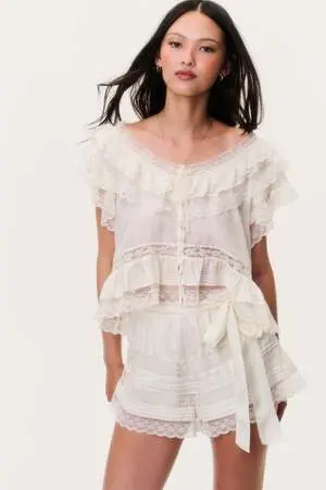 LoveShackFancy Emanuela Silk Lace Shorts - Ivory