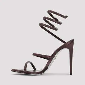 Rene Caovilla Embellished Spiral Ankle Wrap Stiletto Sandals - Brown