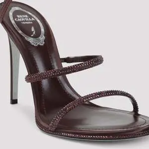 Rene Caovilla Embellished Spiral Ankle Wrap Stiletto Sandals - Brown