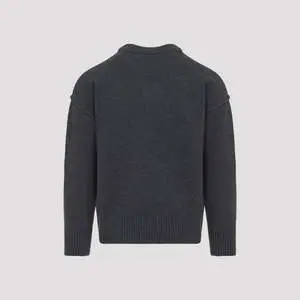AMI Paris Wool Crewneck Sweater With Red Logo Inlay - Gray