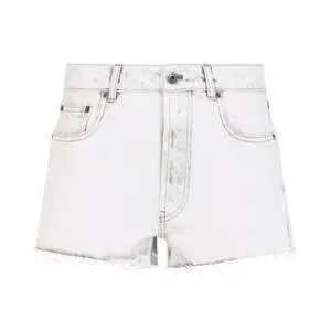 Miu Miu Bleached Cotton Denim Shorts With Raw Edge Hem - White