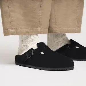 BIRKENSTOCK Boston Suede Leather Clogs - Black