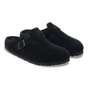 BIRKENSTOCK Boston Suede Leather Clogs - Black