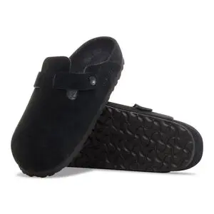 BIRKENSTOCK Boston Suede Leather Clogs - Black