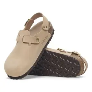 BIRKENSTOCK Tokio Nubuck Leather Clogs With Buckle Detailing - Sandcastle