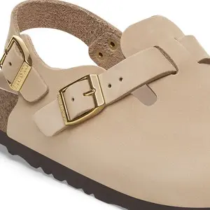 BIRKENSTOCK Tokio Nubuck Leather Clogs With Buckle Detailing - Sandcastle