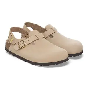 BIRKENSTOCK Tokio Nubuck Leather Clogs With Buckle Detailing - Sandcastle