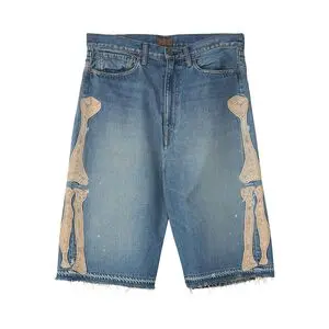 Kapital Pro" Denim Shorts With Bone Appliqu - Blue