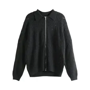 VOWELS Eyelet Knitted Zip Up