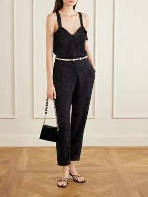 Maison Mayle Gaucha Floral-jacquard Silk Tapered Pants