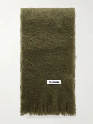 JIL SANDER Fringed Mohair And Wool-bend Scarf - Green