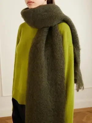 JIL SANDER Fringed Mohair And Wool-bend Scarf - Green