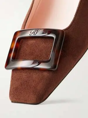 ROGER VIVIER Belle Vivier Buckled Suede Ballet Flats - Tan