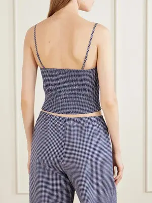 LA LIGNE Anora Smocked Checked Cotton-blend Camisole