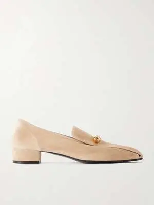 HERBERT LEVINE Showtime Suede Loafers With Block Heels - Beige