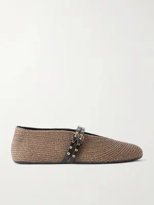 Alaïa Raffia Ballet Flats With Leather Straps - Brown