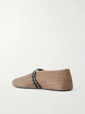 Alaïa Raffia Ballet Flats With Leather Straps