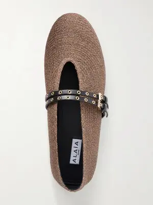 Alaïa Raffia Ballet Flats With Leather Straps