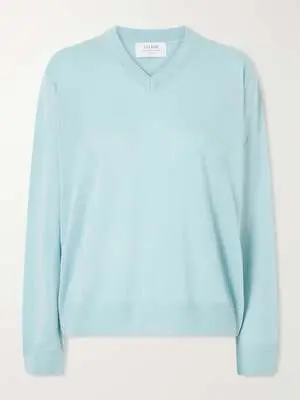 LA LIGNE Ben Silk, Wool And Cashmere-blend Knit Sweater - Light Blue