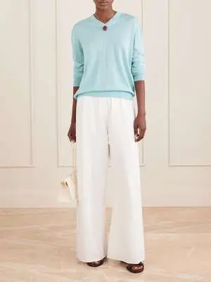 LA LIGNE Ben Silk, Wool, And Cashmere-blend Knit Sweater - Light Blue