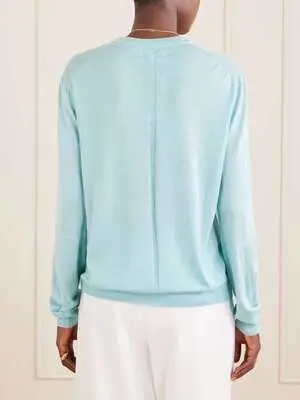 LA LIGNE Ben Silk, Wool, And Cashmere-blend Knit Sweater - Light Blue