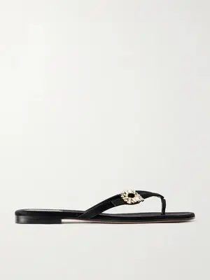 ROGER VIVIER Embellished Satin Thong Sandals - Black