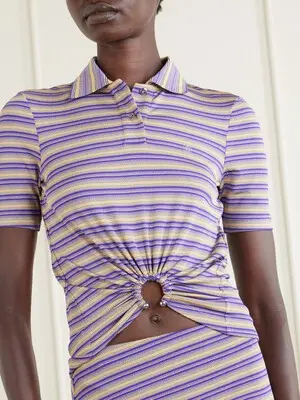 Rabanne Embellished Striped Woven Polo Shirt - Multi