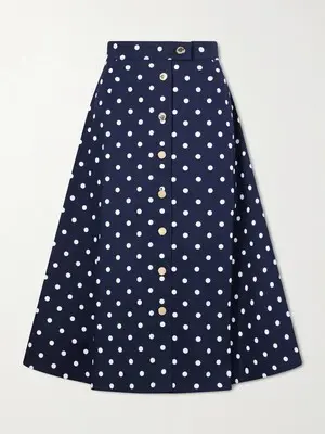 Carolina Herrera Polka Dot Cotton-blend Twill Midi Skirt - Blue