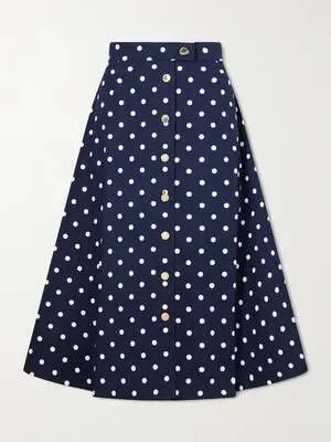 Carolina Herrera Polka Dot Cotton-blend Twill Midi Skirt - Navy