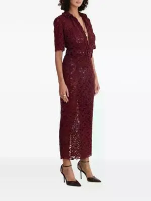 MOOS STUDIO Belted Lace Midi Dress