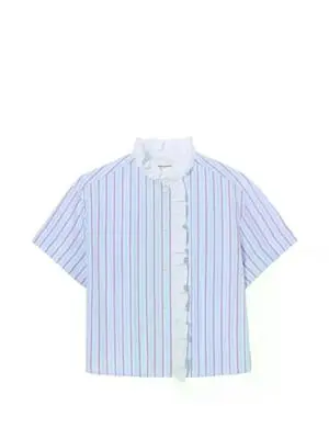 Claudie Pierlot Ruffle-trimmed Striped Shirt - Blue