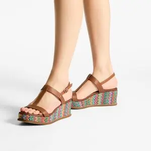 JIMMY CHOO Theia Wedge 60 Chevron Raffia Sandal Wedges