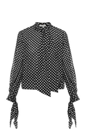 FRAME Silk Polka Dot Tie Neck Blouse - Black